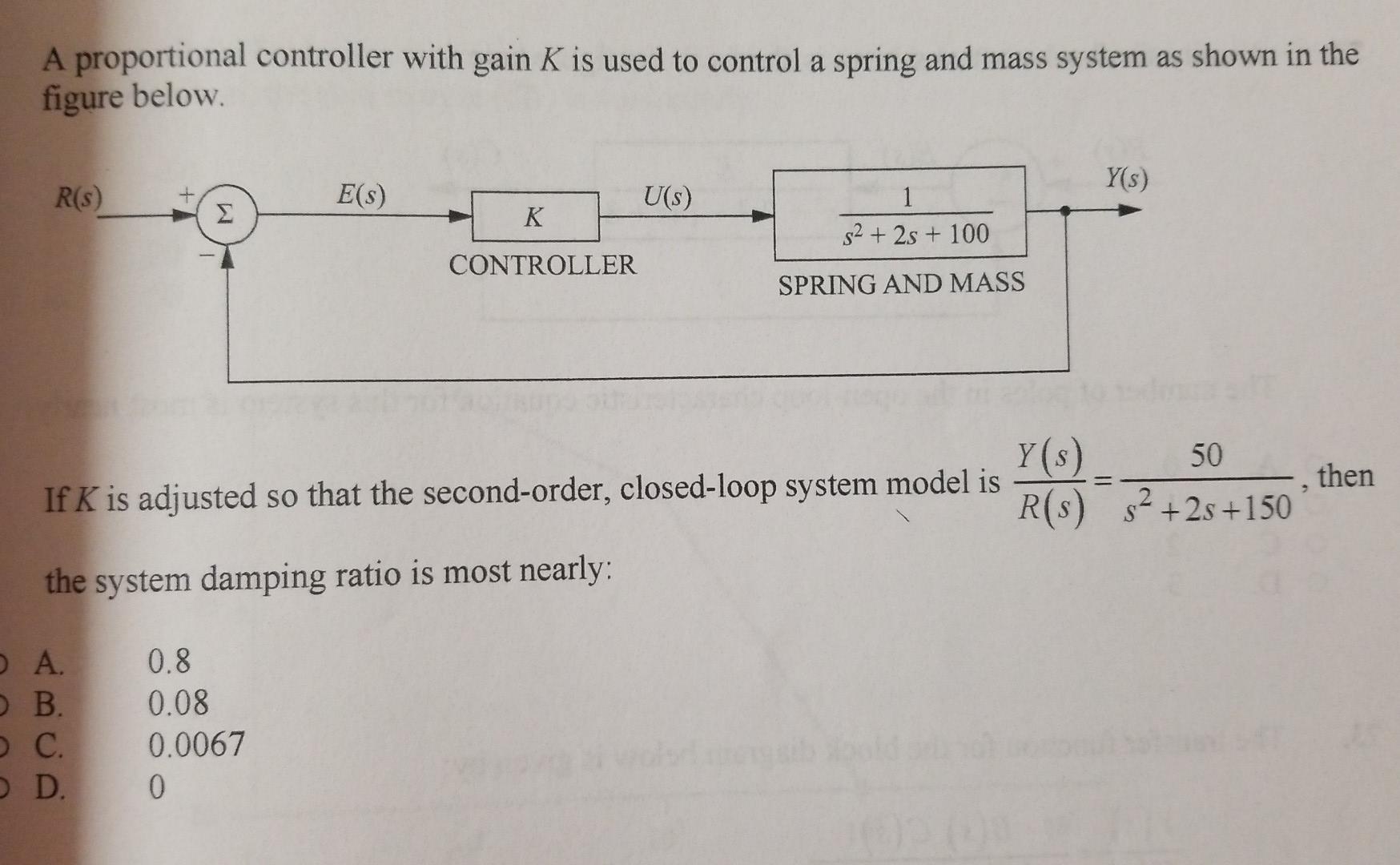 Solved A proportional controller with gain K is used to | Chegg.com