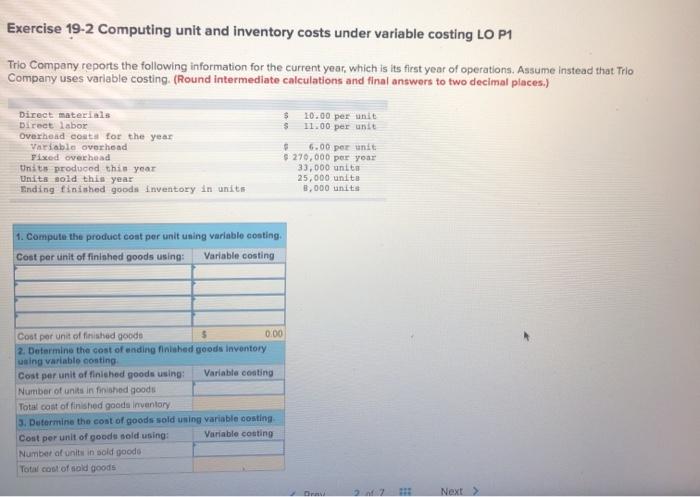 Solved Exercise 19-2 Computing unit and inventory costs | Chegg.com Solved Exercise 19-2 Computing unit and inventory costs | Chegg.com