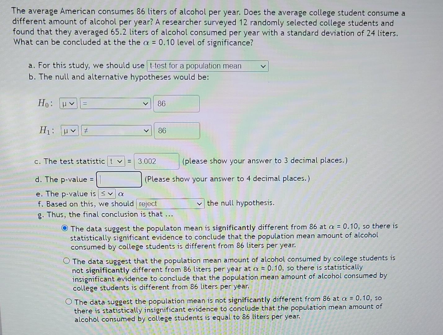 Solved The average American consumes 86 liters of alcohol | Chegg.com