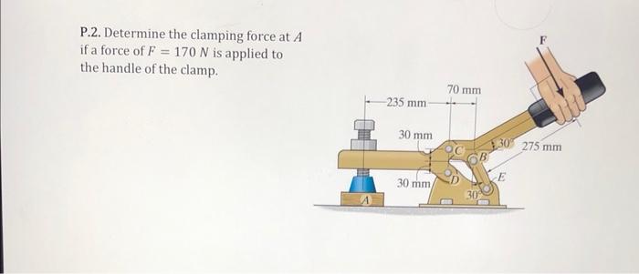 Solved P.2. Determine the clamping force at / if a force of | Chegg.com