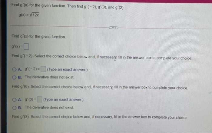 Solved Find g'(x) for the given function. Then find g'(-2), | Chegg.com