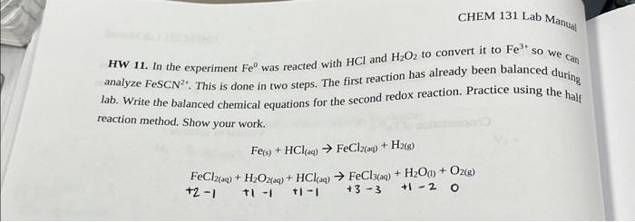 Solved CHEM 131 Lab Manual during HW 11. In the experiment | Chegg.com