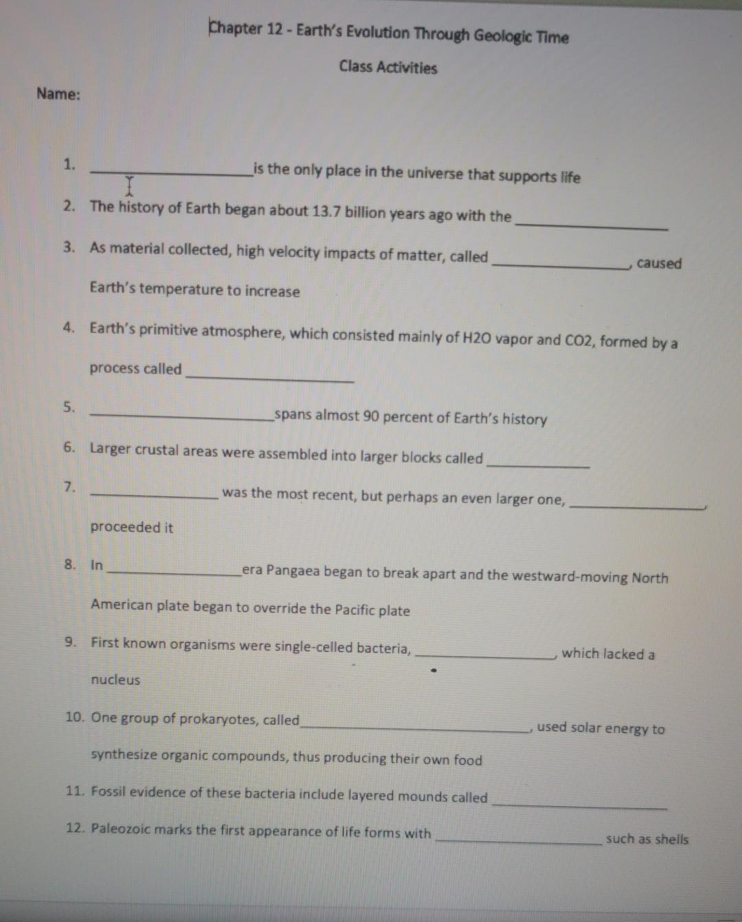Solved Chapter 12 - Earth's Evolution Through Geologic Time | Chegg.com