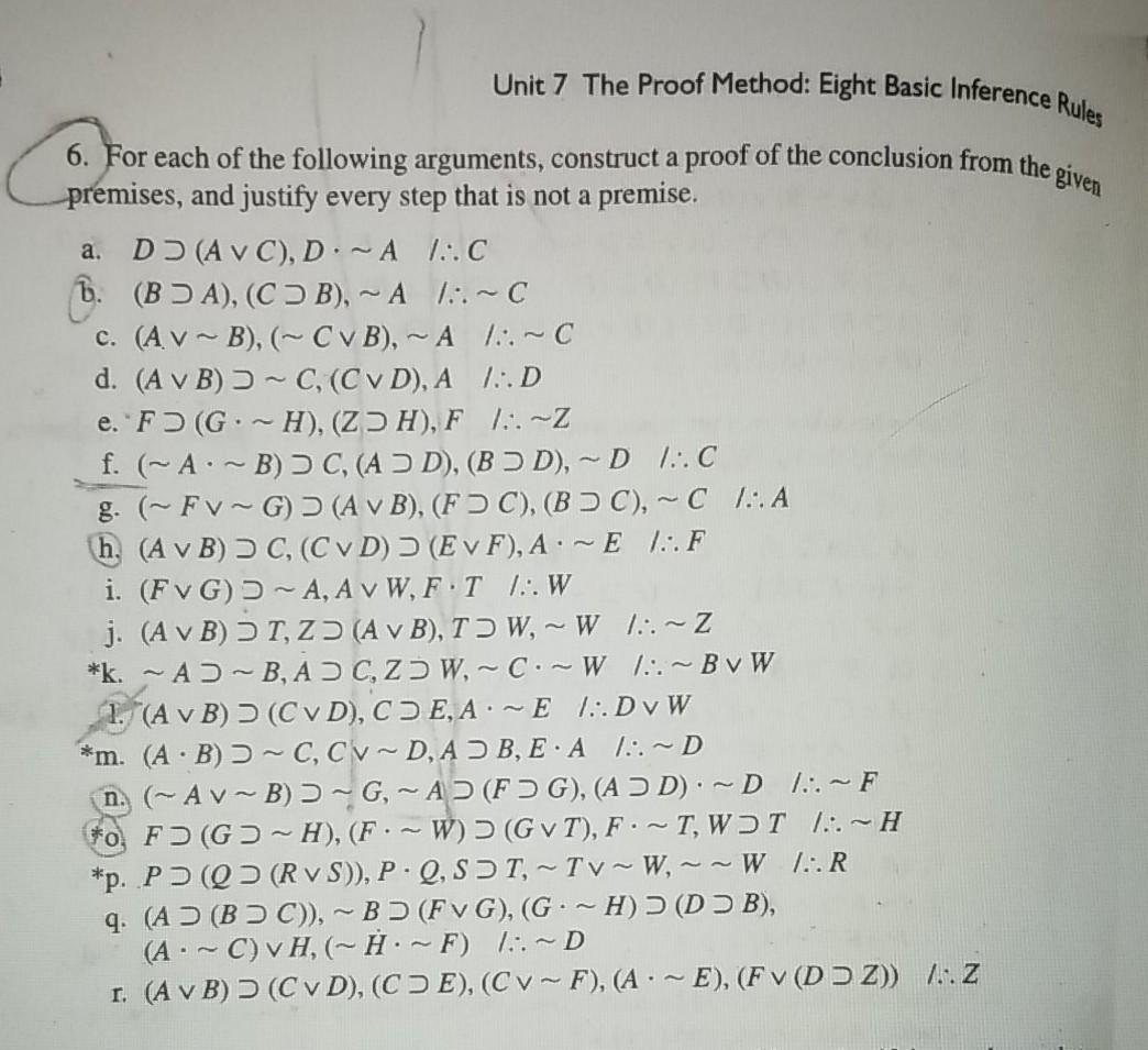 Solved Unit 7 The Proof Method: Eight Basic Inference Rules | Chegg.com
