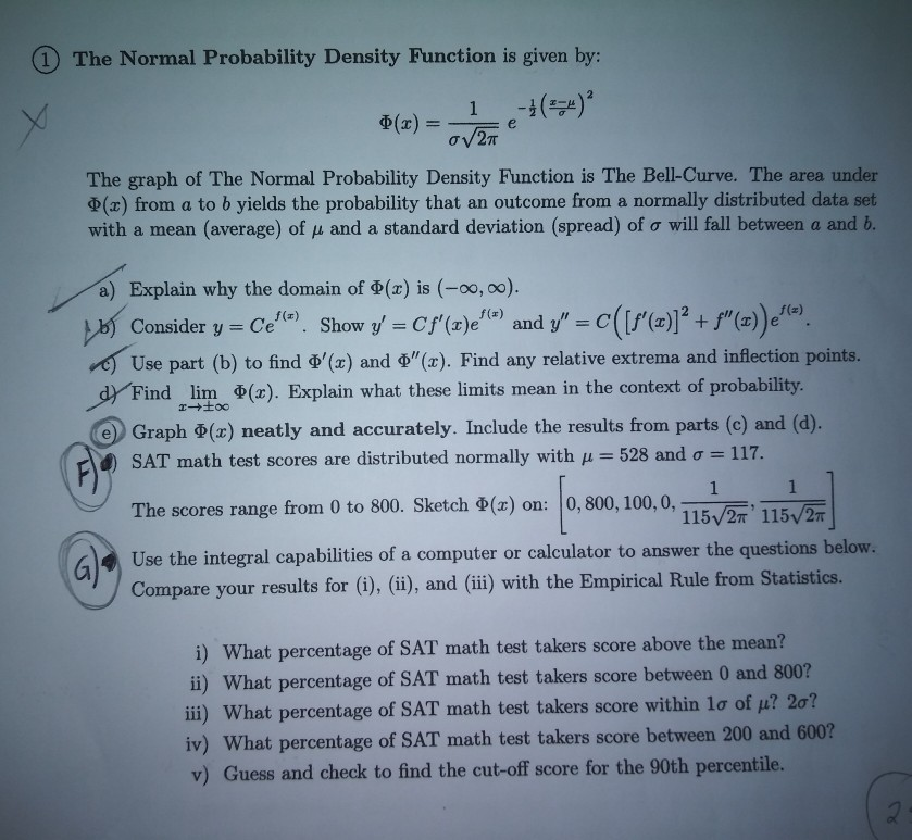Solved 1 The Normal Probability Density Function is given | Chegg.com