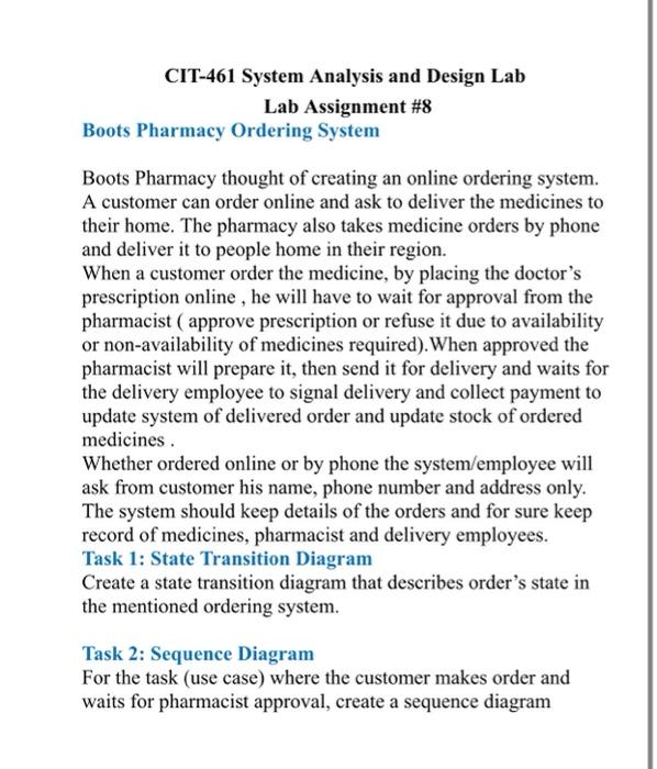 Solved CIT-461 System Analysis and Design Lab Lab Assignment | Chegg.com