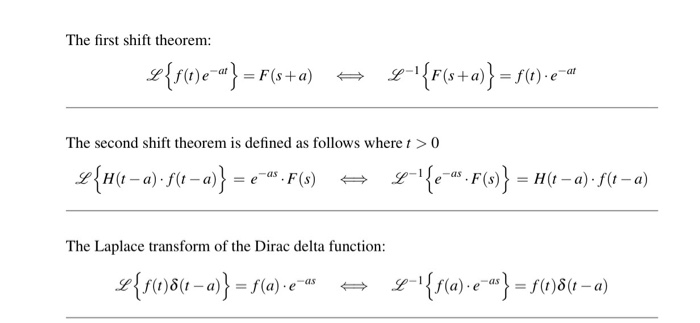 Solved The first shift theorem: L{f(t)e-u} = F(s+a) = | Chegg.com