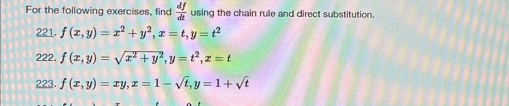 Solved For the following exercises, find dfdt ﻿using the | Chegg.com