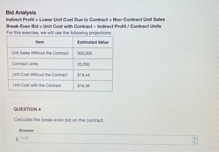 Solved Bid Analysis Indirect Profit = Lower Unit Cost Due to | Chegg.com