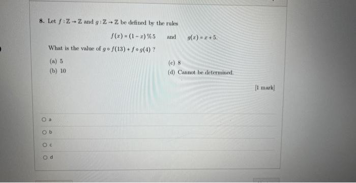 Solved 8. Let f:Z→Z and g:Z→Z be defined by the rules | Chegg.com