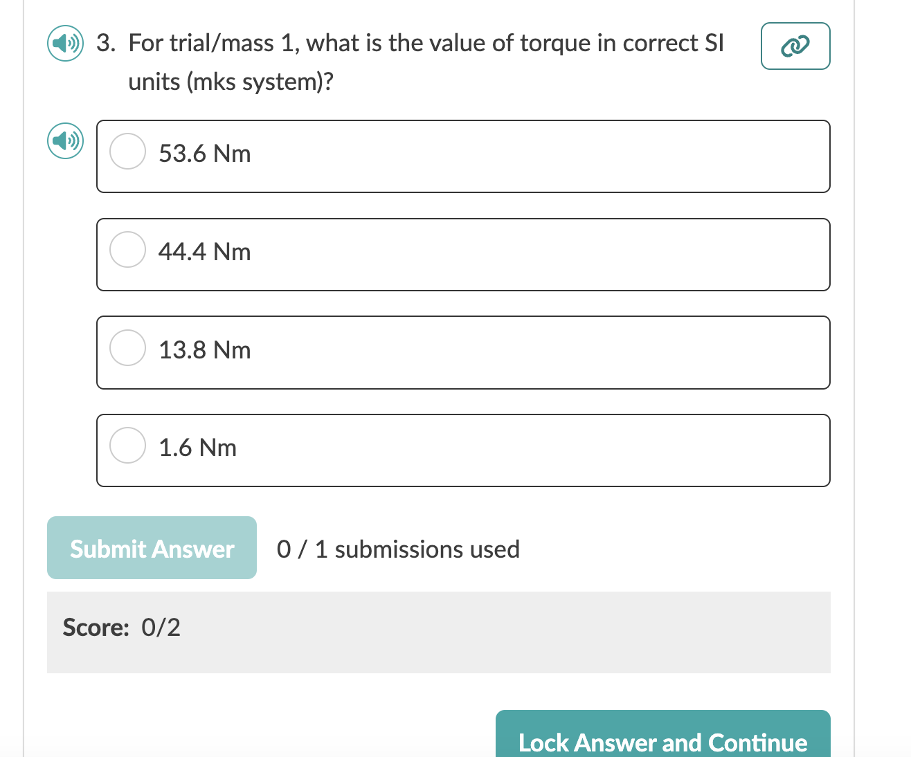Solved For trial/mass 1, ﻿what is the value of torque in | Chegg.com