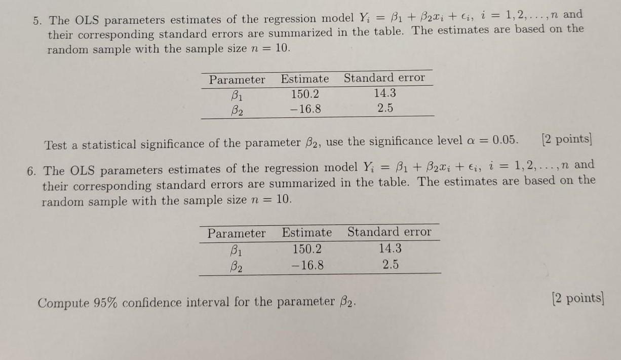 Solved 5. The OLS parameters estimates of the regression | Chegg.com