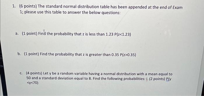 Solved 1. (6 points) The standard normal distribution table | Chegg.com