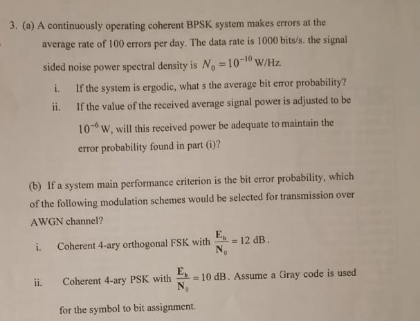 (a) ﻿A continuously operating coherent BPSK system | Chegg.com
