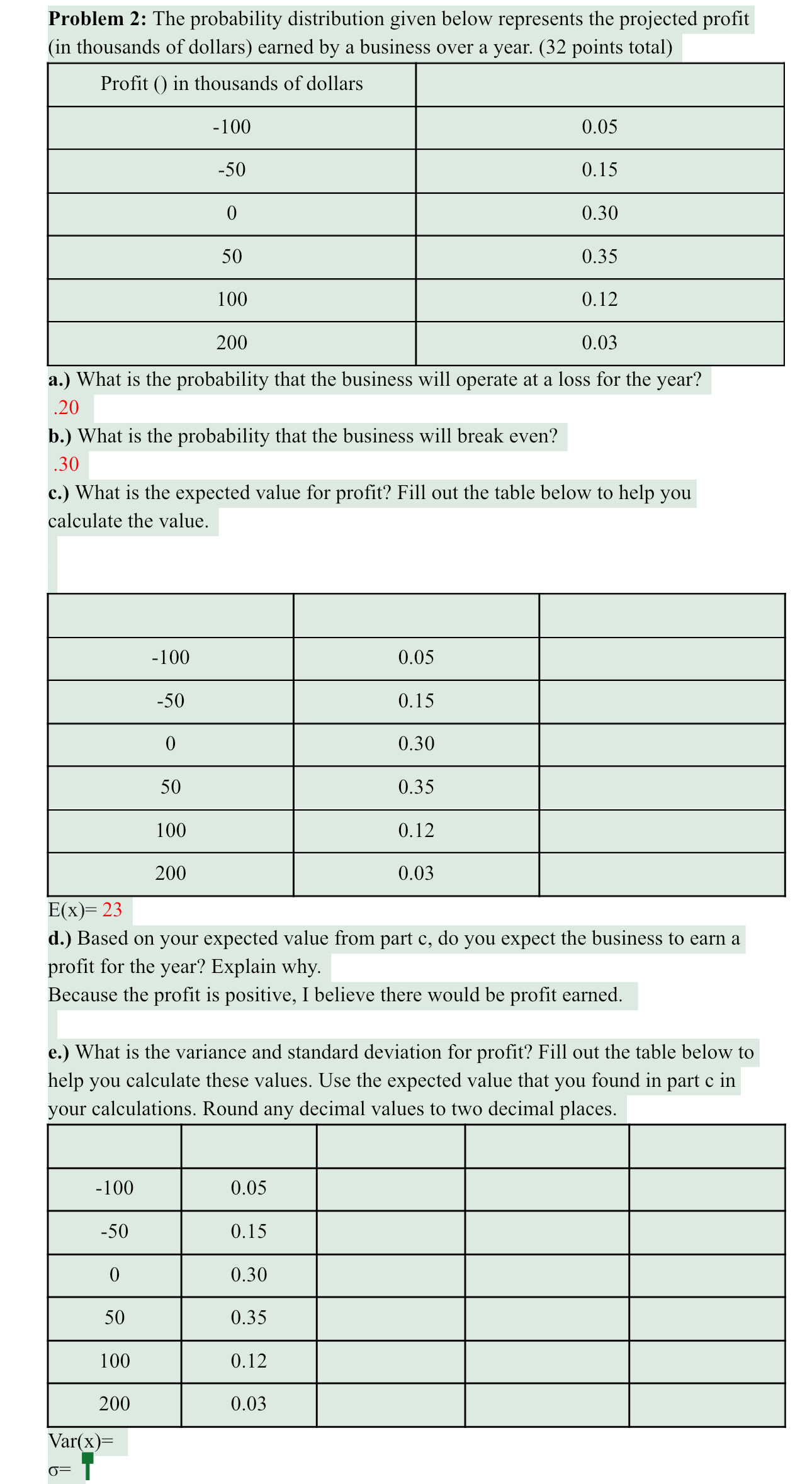 Solved Problem 2: The probability distribution given below | Chegg.com