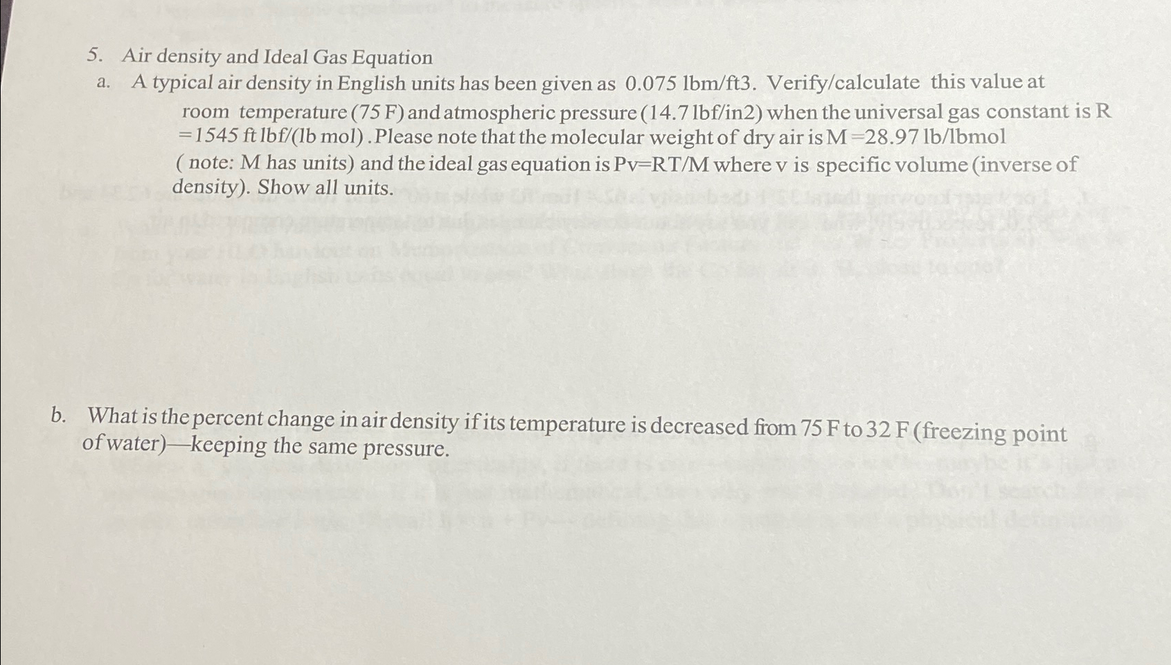 Solved Air density and Ideal Gas Equation\\na. A typical air | Chegg.com