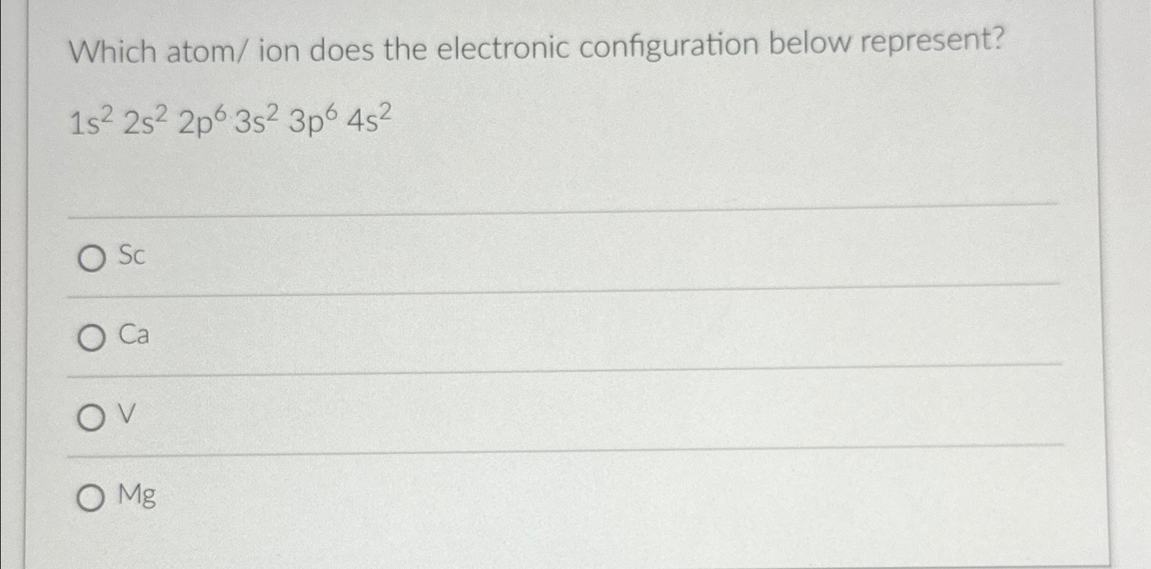 Solved Which atom/ ﻿ion does the electronic configuration | Chegg.com