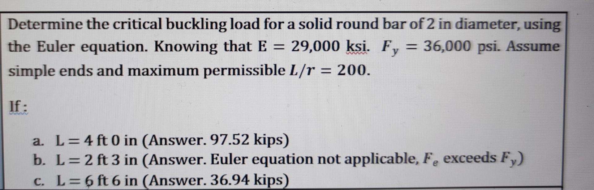Solved Determine the critical buckling load for a solid | Chegg.com