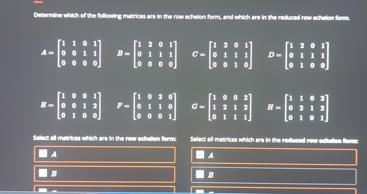 Determine which of the following matrices are in the | Chegg.com