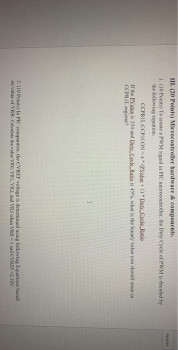 Solved Header III. (20 Points) Microcontroller hardware & | Chegg.com