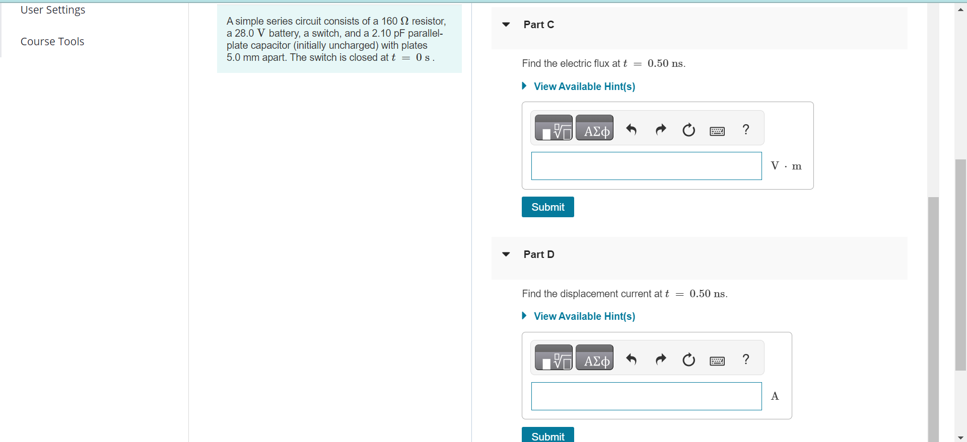 Solved User SettingsCourse ToolsA simple series circuit | Chegg.com