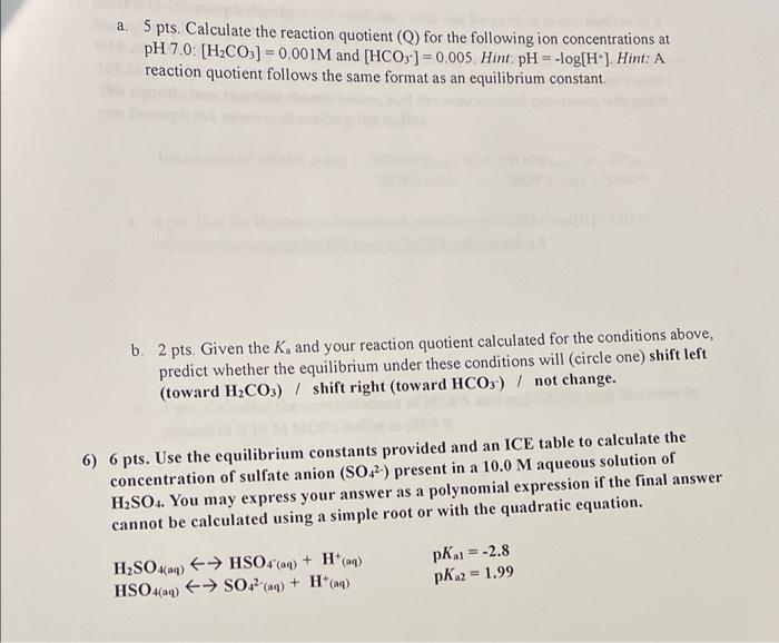 Solved 5) Given the equilibrium between carbonic acid and | Chegg.com