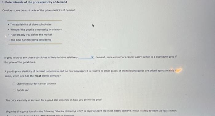 Solved 1. Determinants of the price elasticity of demand | Chegg.com