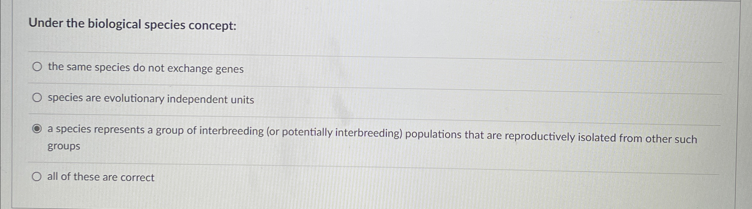 Solved Under the biological species concept:the same species | Chegg.com