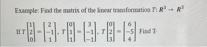 Solved Example: Find the matrix of the linear transformation | Chegg.com