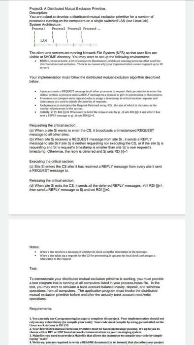 Project: A Distributed Mutual Exclusion Primitive | Chegg.com