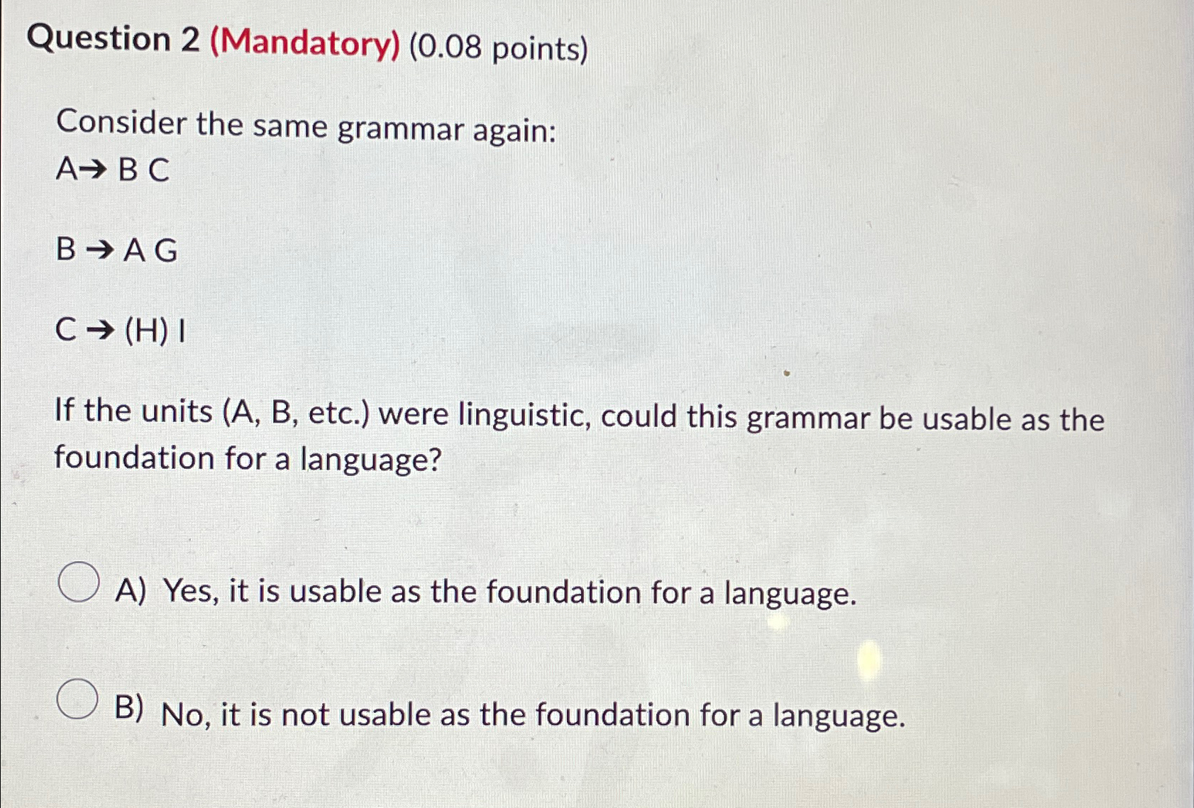 Solved Question 2 (Mandatory) (0.08 ﻿points)Consider the | Chegg.com