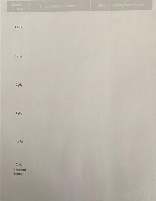 Solved HNO C2H6 C2H4 C2H2 C4H10 C4H10 (a second isomer) | Chegg.com