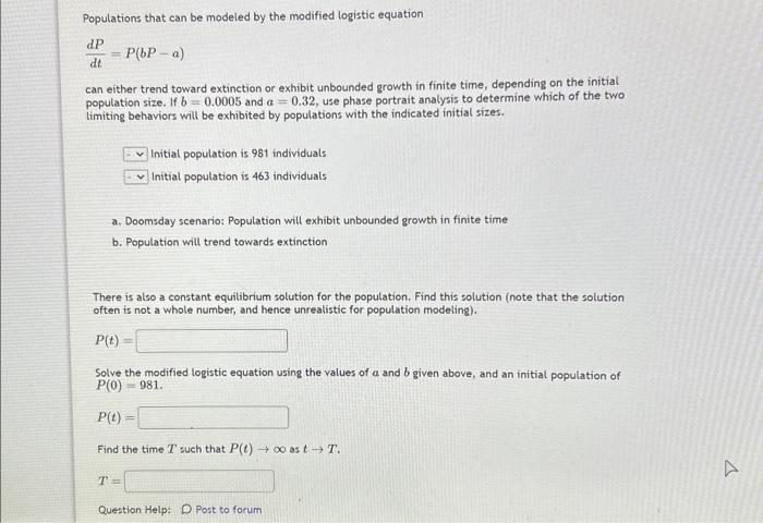 Solved Populations That Can Be Modeled By The Modified