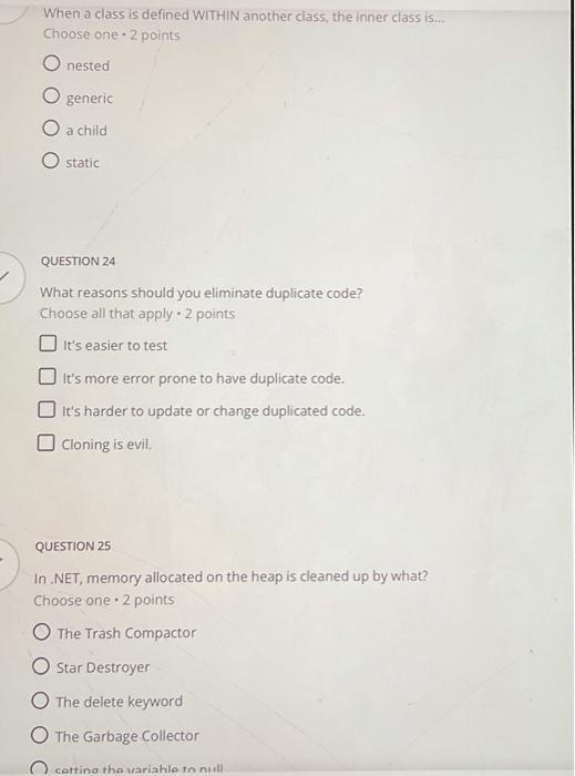 Solved When a class is defined WITHIN another class, the | Chegg.com