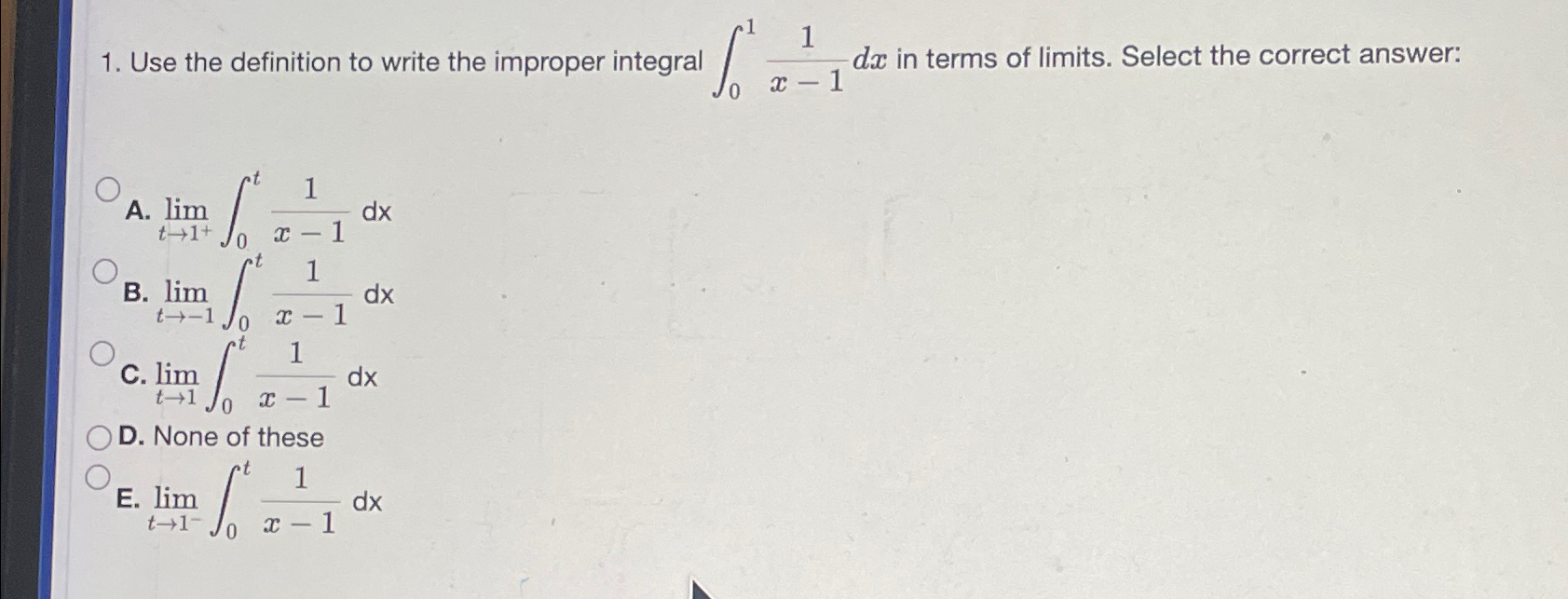 Solved Use the definition to write the improper integral | Chegg.com