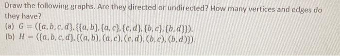 Solved Draw the following graphs. Are they directed or | Chegg.com