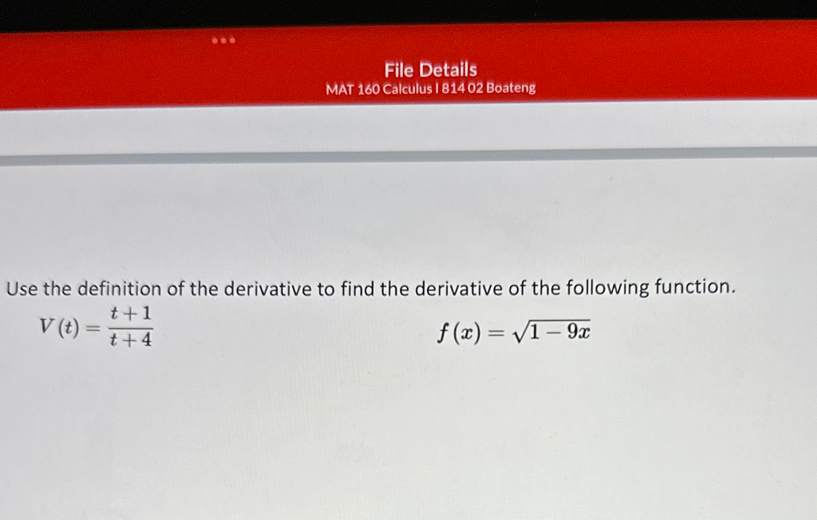 Solved Use the definition of the derivative to find the | Chegg.com