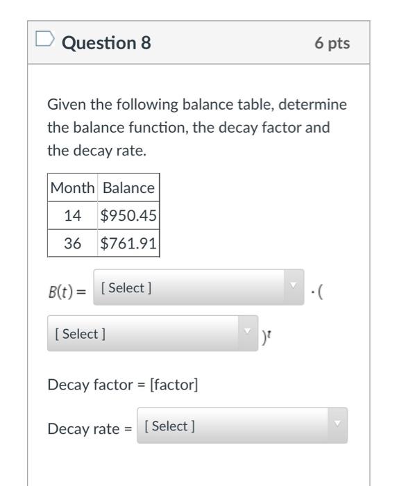 Solved Question 8 6 pts Given the following balance table, | Chegg.com