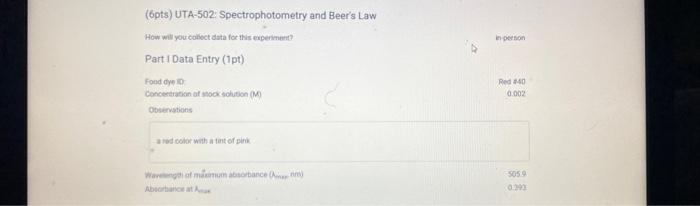 (6pts) UTA-502: Spectrophotometry and Beer's Law How | Chegg.com