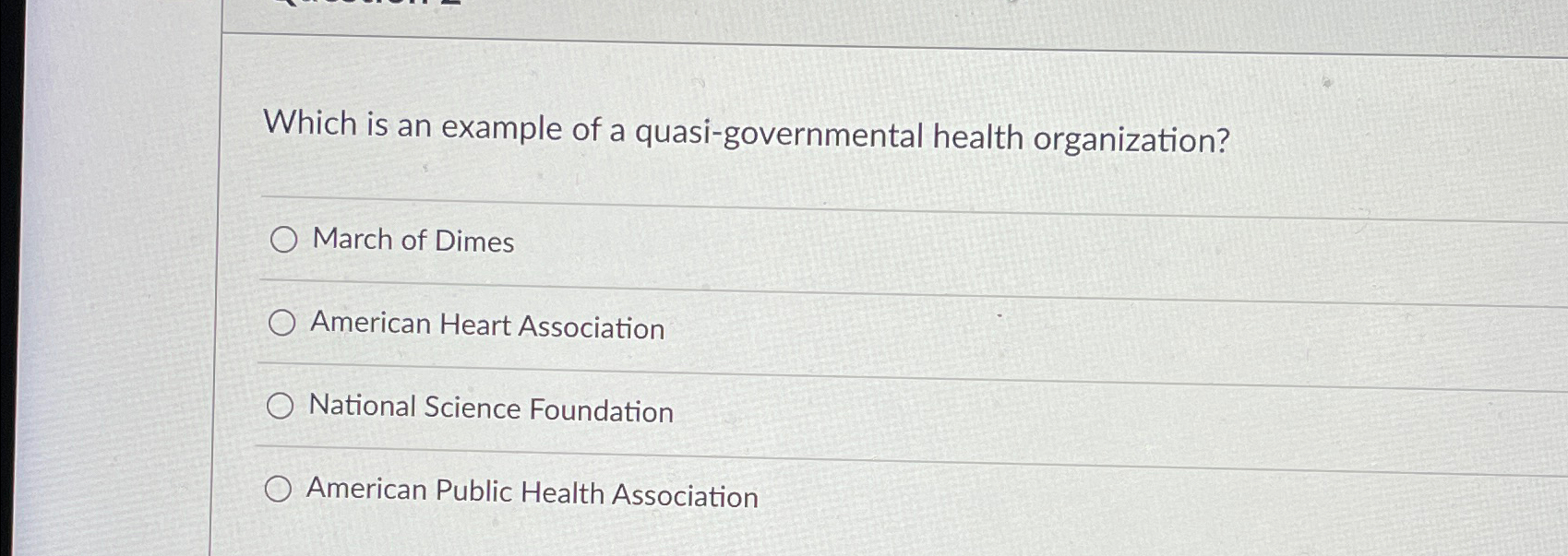 Solved Which is an example of a quasi-governmental health | Chegg.com