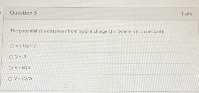 Solved The potential at a distance r from a point charge Q | Chegg.com