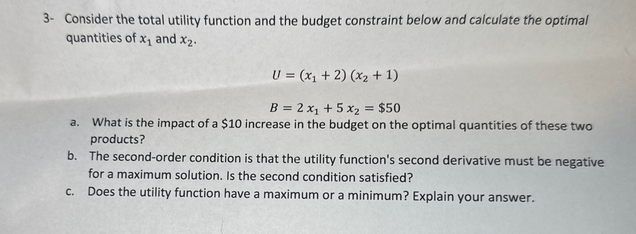 3- ﻿Consider the total utility function and the | Chegg.com