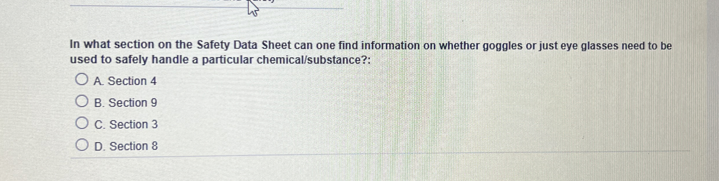 Solved In what section on the Safety Data Sheet can one find | Chegg.com