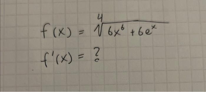 Solved f(x)=46x6+6exf′(x)=? | Chegg.com