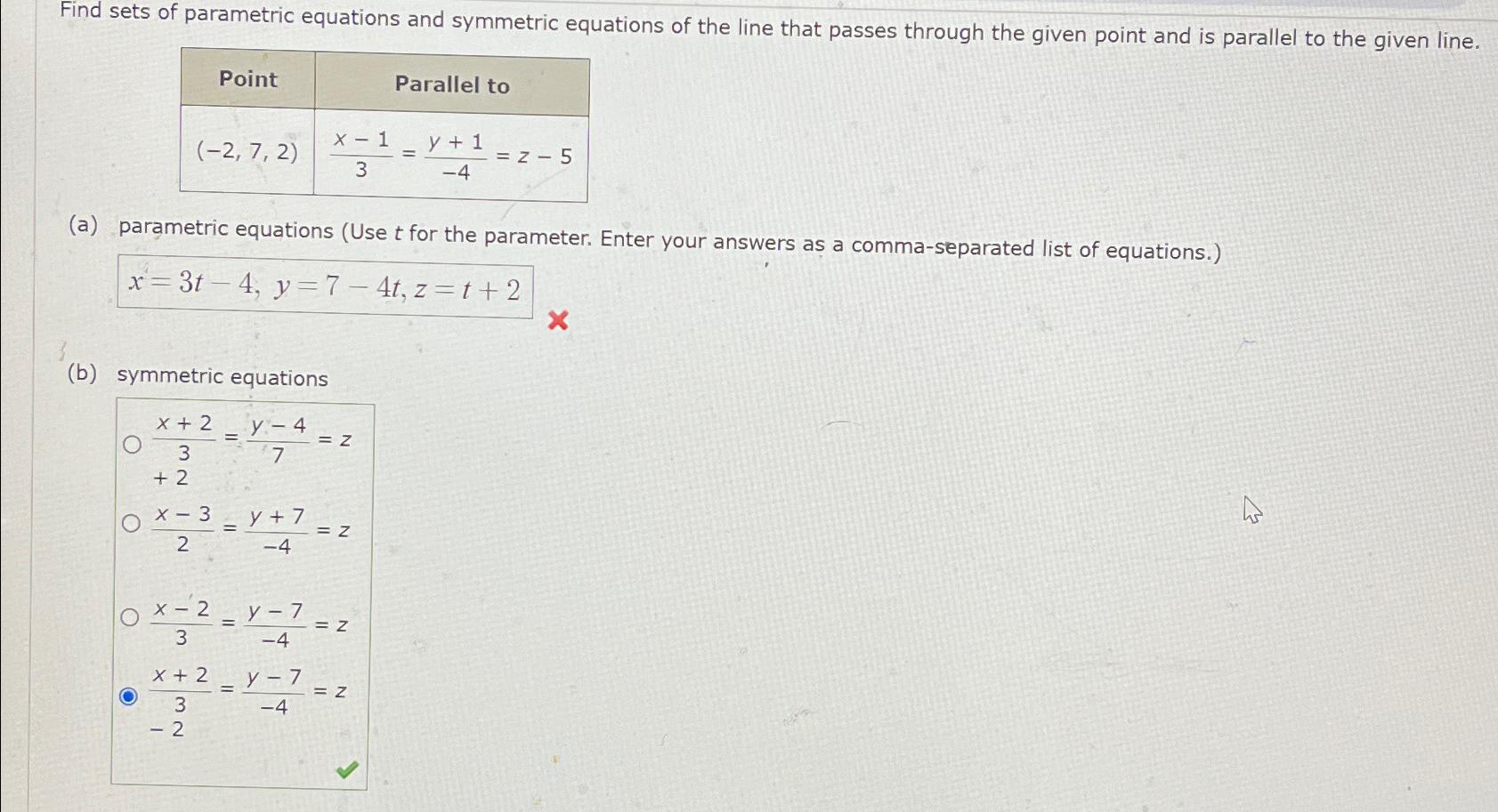 Solved Find Sets Of Parametric Equations And Symmetric