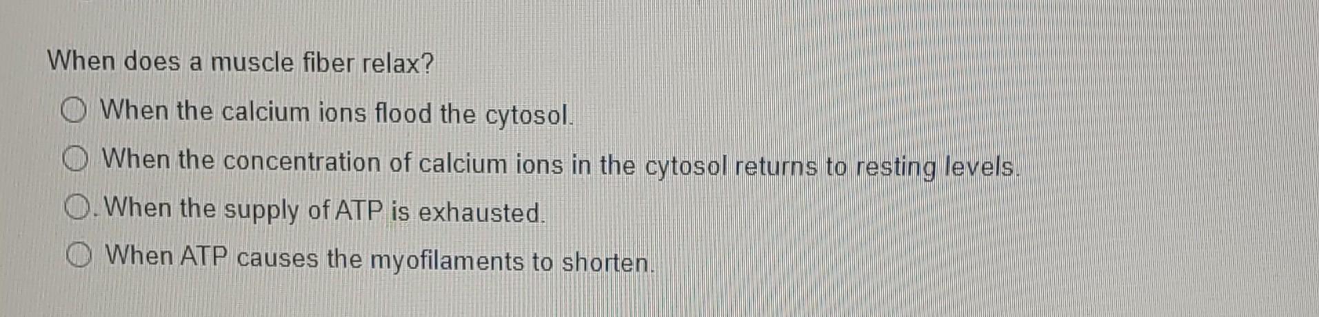Solved When does a muscle fiber relax? When the calcium ions | Chegg.com