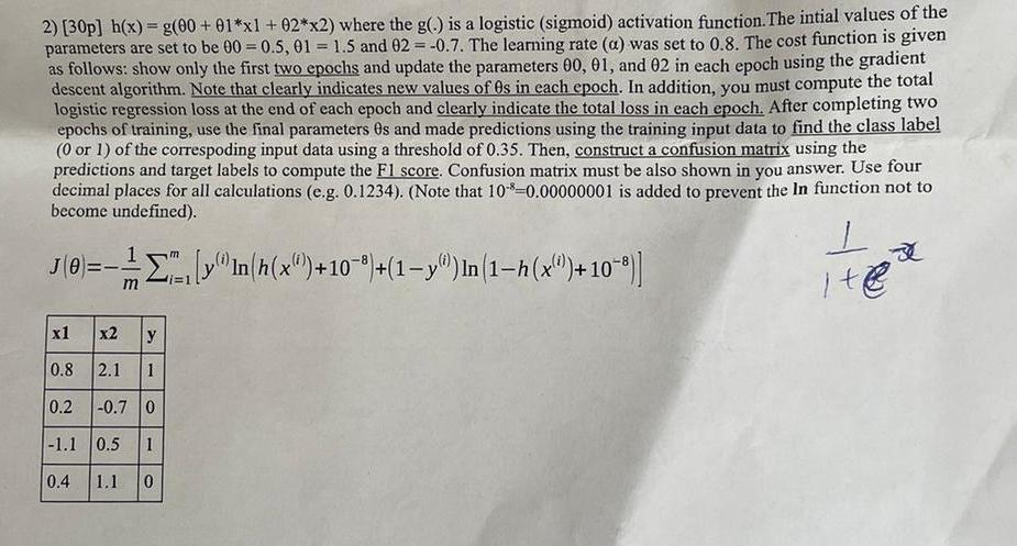 Solved [30p]h(x)=g(θ0+θ1**x1+θ2**x2) ﻿where the . | Chegg.com