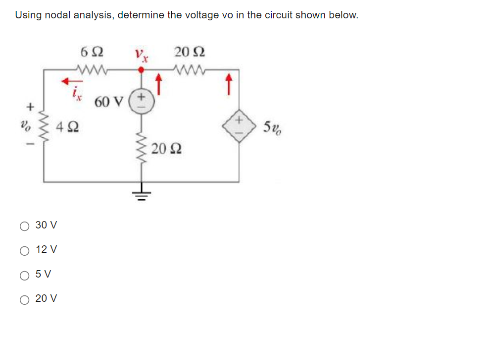 Solved Using nodal analysis, determine the voltage vo in the | Chegg.com
