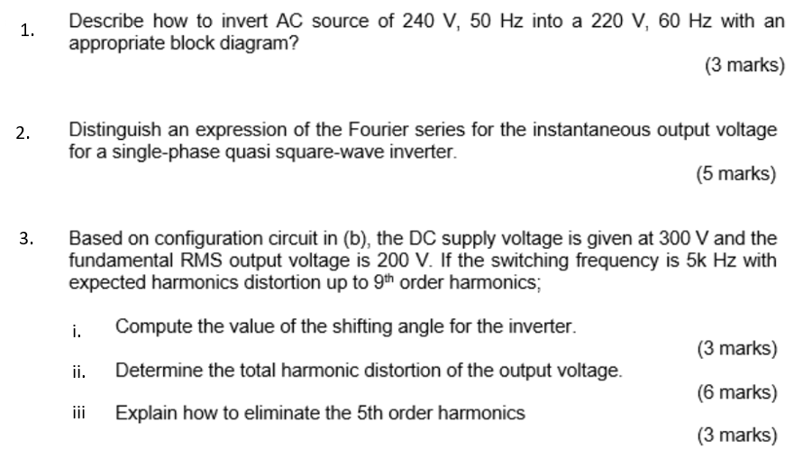 Solved 1. Describe how to invert AC source of 240 V, 50 Hz | Chegg.com
