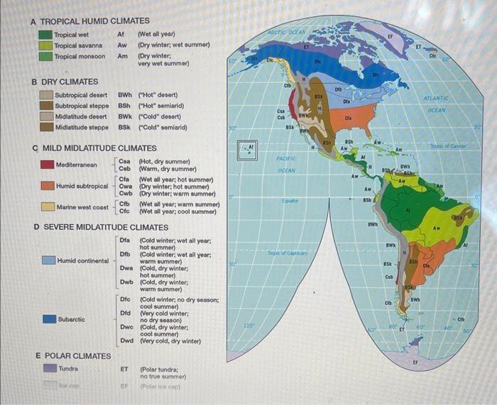Carefully examine the modified Koppen map of climatic | Chegg.com